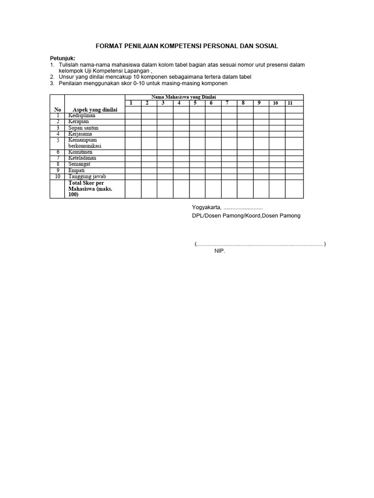Format Penilaian Kompetensi Personal Dan Sosial | PDF | Karier & Perkembangan | Komputer