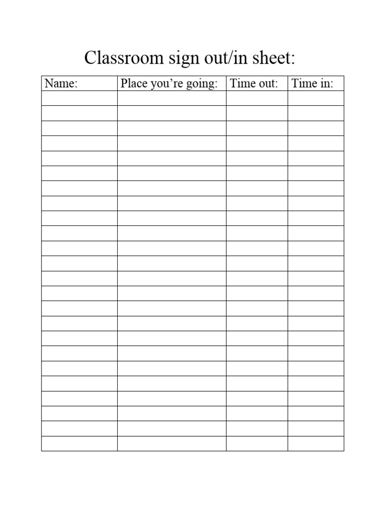 Classroom Sign Out Sheet Pdf