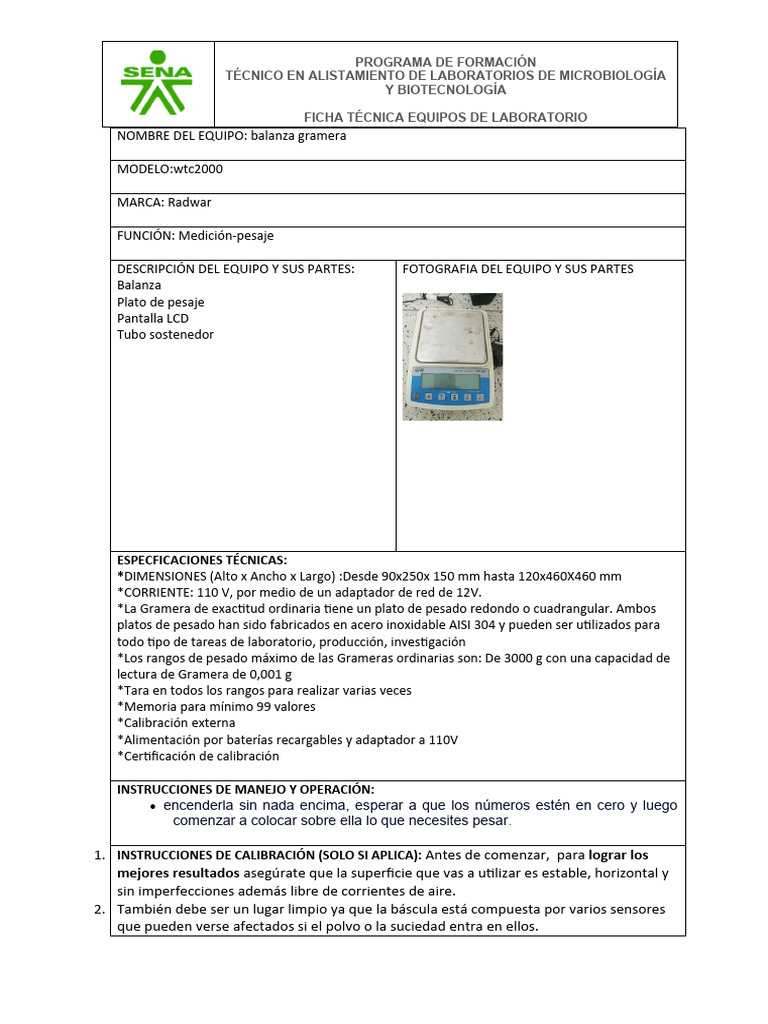 Balanza Gramera WTC2000 Radwar | PDF | Balanza | Equipo