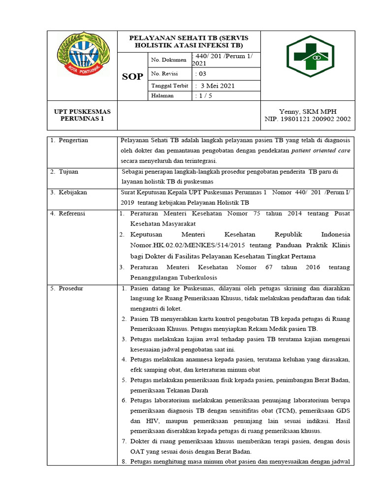 Sop Pelayanan Pasien TB Dalam Gedung-Sehati TB | PDF | Pengembangan Diri