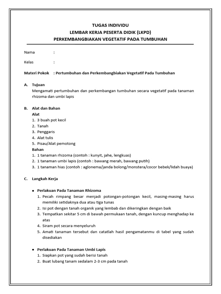 LKPD Pertumbuhan Vegetatif | PDF