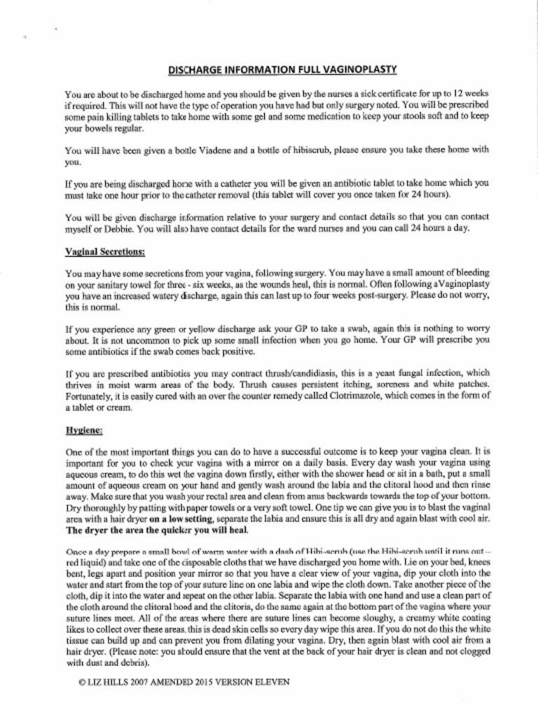 GRS Vaginoplasty Discharge Information | PDF
