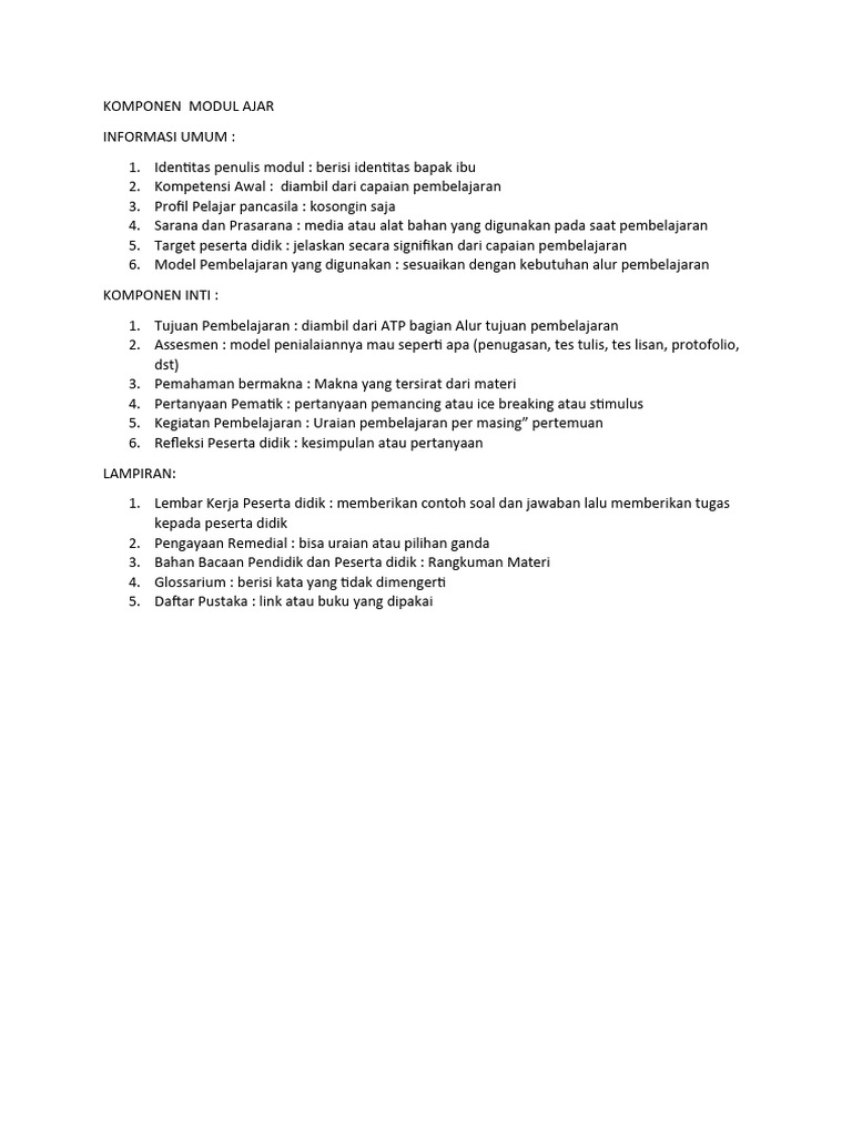 Komponen Modul Ajar | PDF