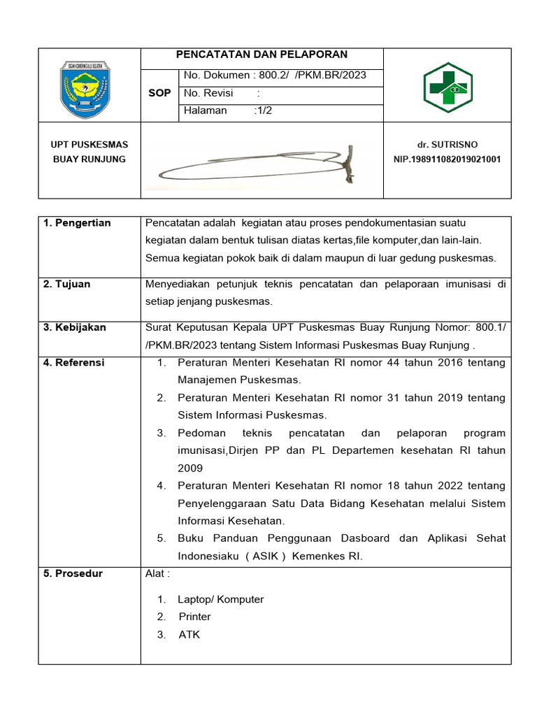 2.sop Pencatatan Dan Pelaporan | PDF