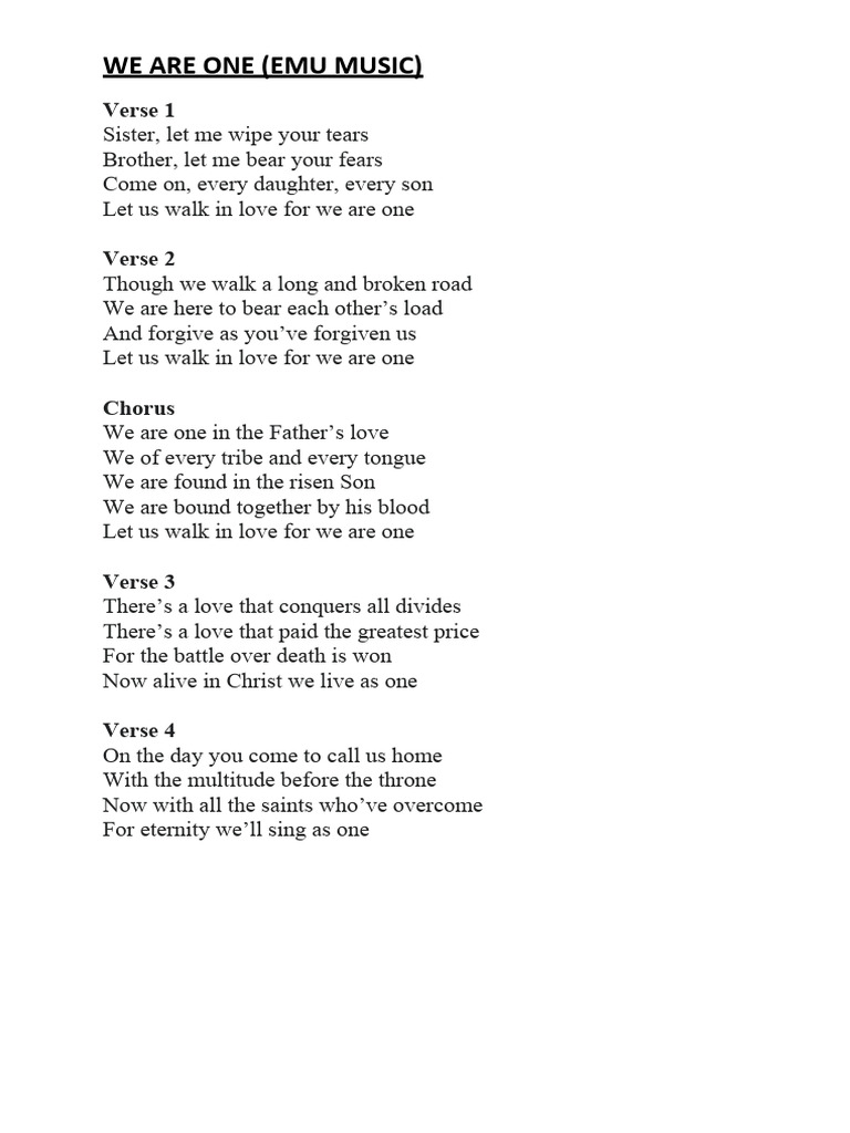 WE ARE ONE (Emu Music) Lyrics | PDF
