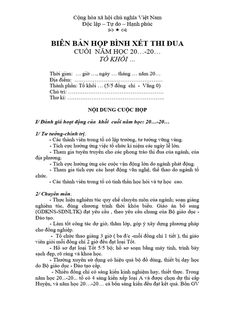 Mau-Bien-Ban-Xet-Thi-Dua-Khen-Thuong-Cuoi-Nam 2 | PDF