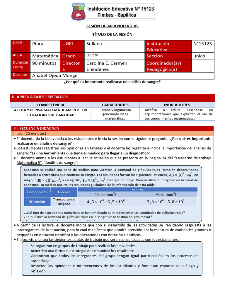 Mat5 U1 Sesion 05 | PDF | Sangre | Matemáticas