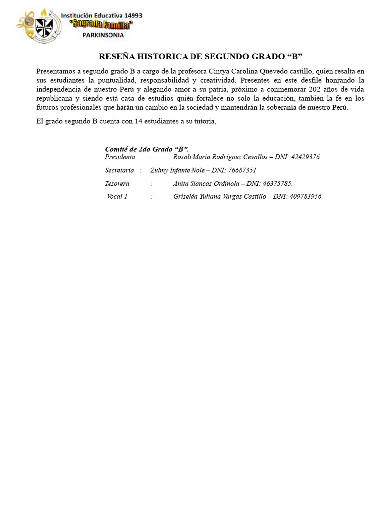 Reseña Historica de Segundo Grado b | PDF