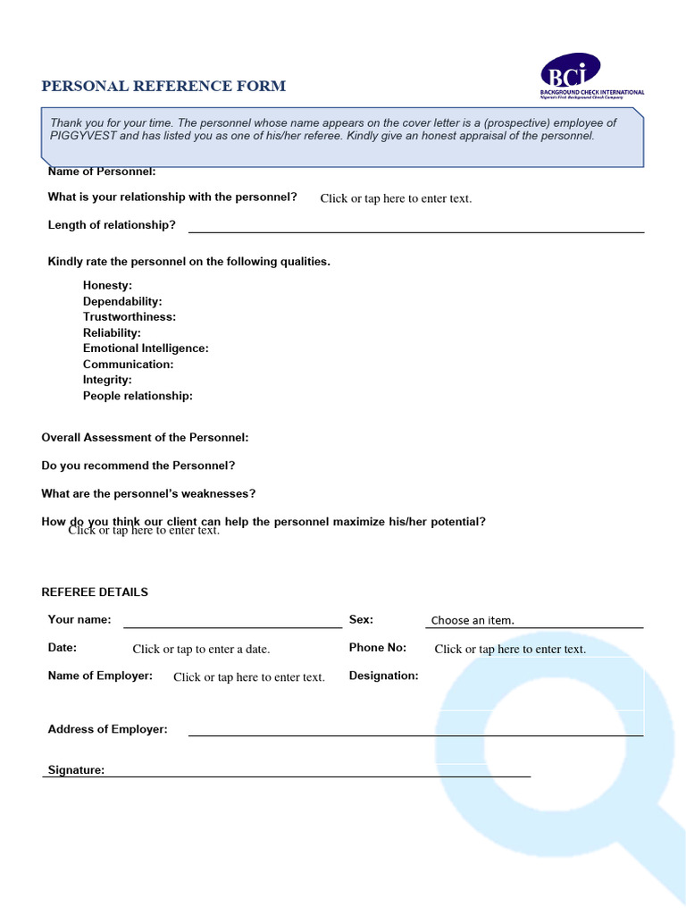 Piggyvest Reference Form | PDF