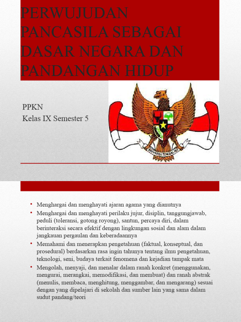 Kelas IX BAB 1 Semester 5 (DINAMIKA PERWUJUDAN PANCASILA SEBAGAI DASAR NEGARA DAN PANDANGAN) | PDF