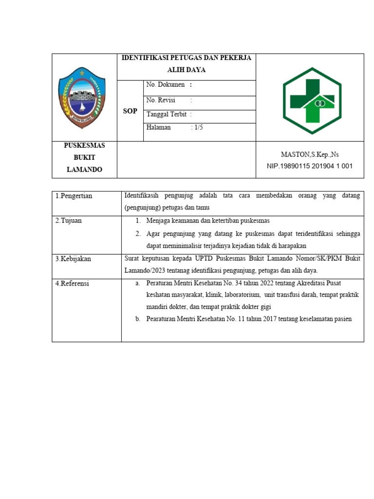 Prosedur Identifikasi Pengunjung Puskesmas | PDF | Sains & Matematika