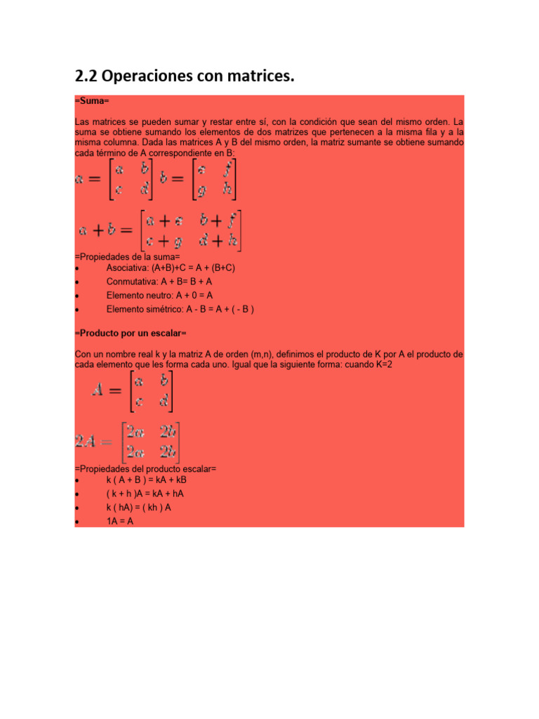 2.2 Operaciones Con Matrices. | PDF
