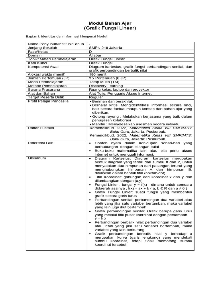 PRINT - Modul Ajar Bab 3.2 Grafik Fungsi Linear | PDF | Metode & Bahan Ajar