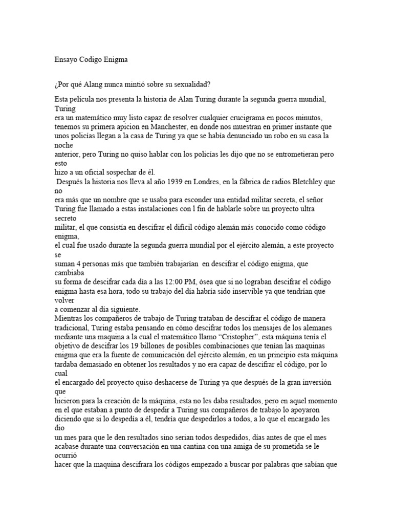 Ensayo Codigo Enigma | PDF | Alan Turing | Segunda Guerra Mundial