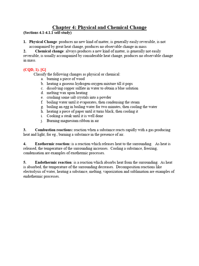 Chemistry Changes & Reactions | PDF | Chemical Reactions | Mole (Unit)