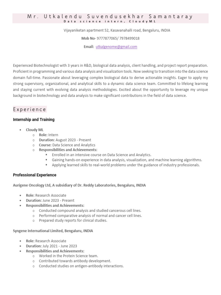 Utkalendu Resume-Data Science | PDF | Computer Programming | Data Science