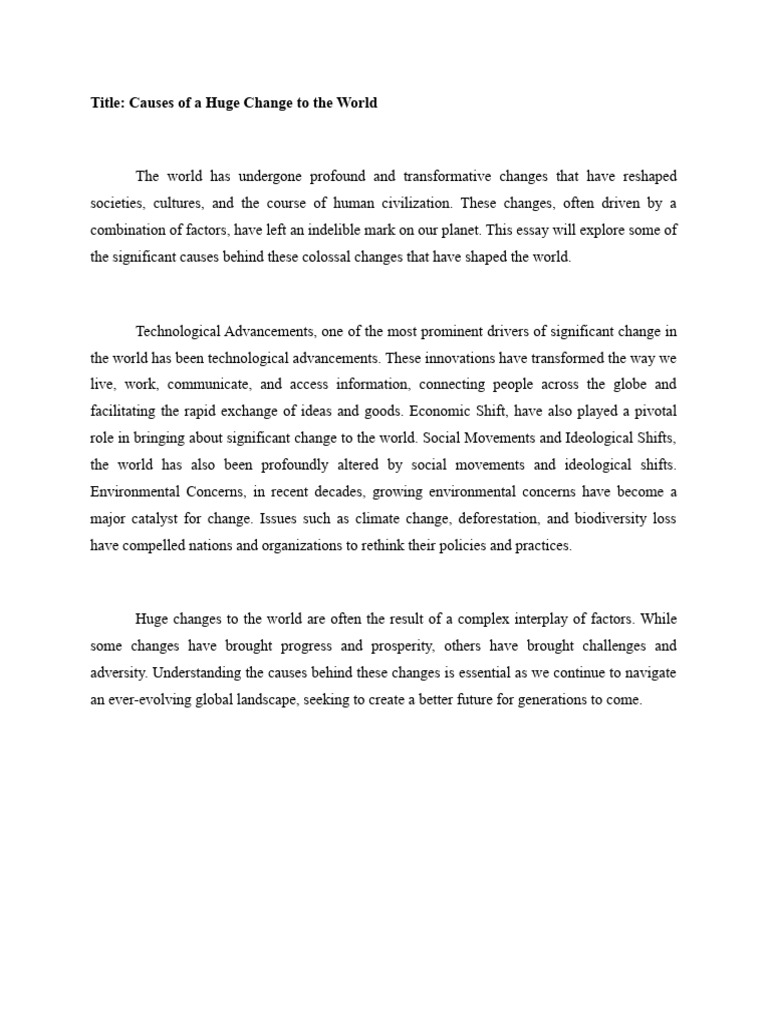 Causes of A Huge Change To The World Essay | PDF