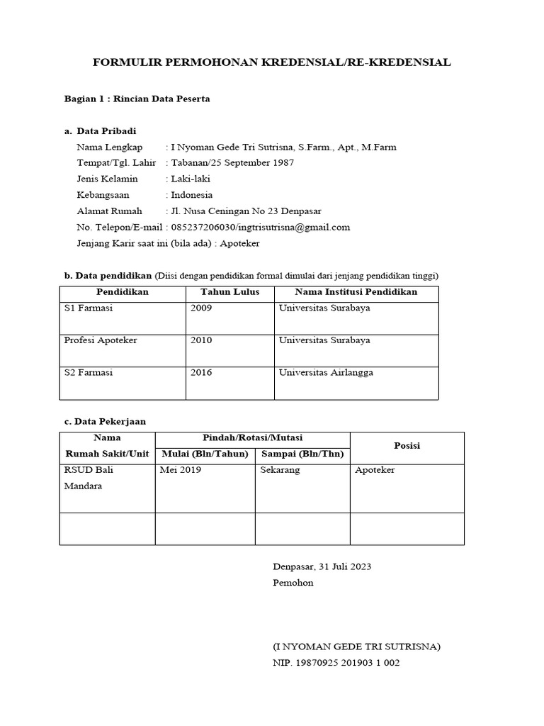 Formulir Permohonan Kredensial | PDF
