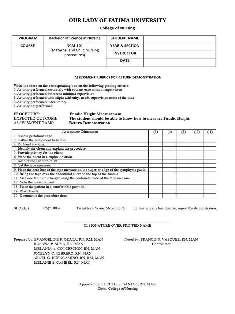 RUBRIC Fundic Height Measurement 1 | PDF | Health Care | Health Sciences