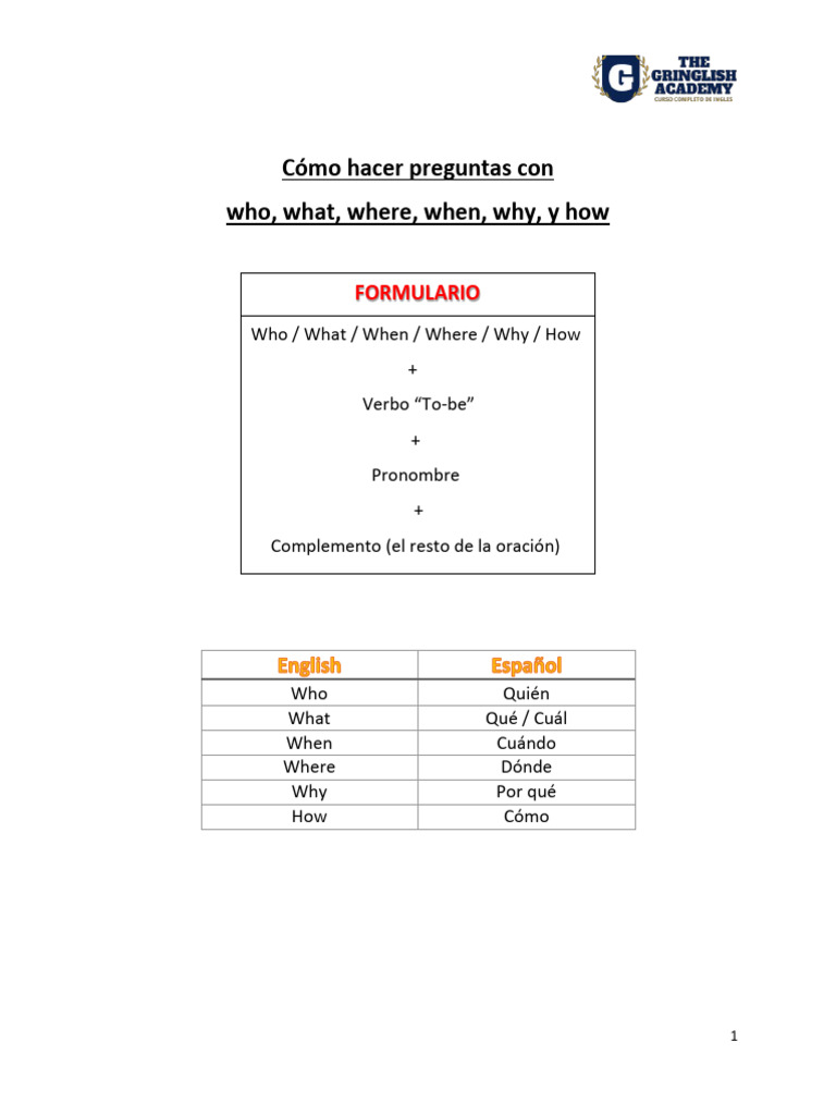 Preguntas con Who, What, Where, When, Why, How | PDF | Artes del ...