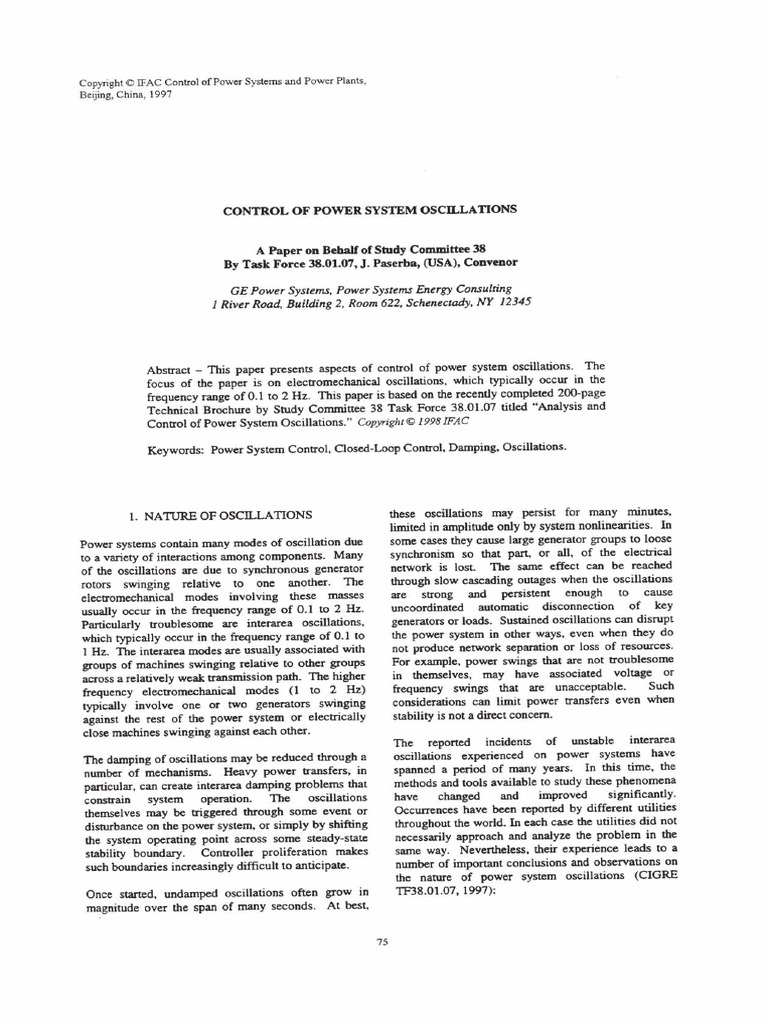 Control of Power System Oscillations | PDF | Electronic Filter ...