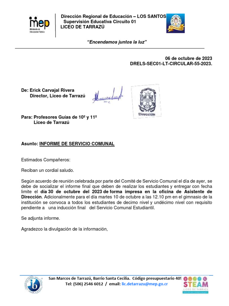 Informe Servicio Comunal Estudiantil 2023 | PDF