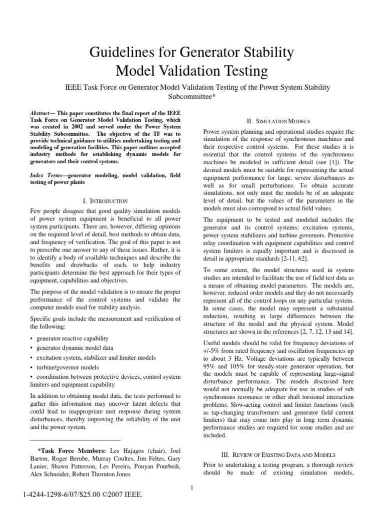 Guidelines For Generator Stability Model Validation Testing | PDF ...