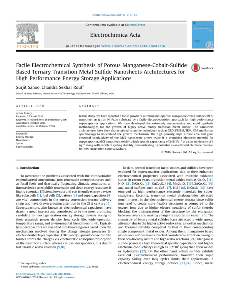 MnCo2S4 NPs For Energy Storage Application | PDF | Electrochemistry ...