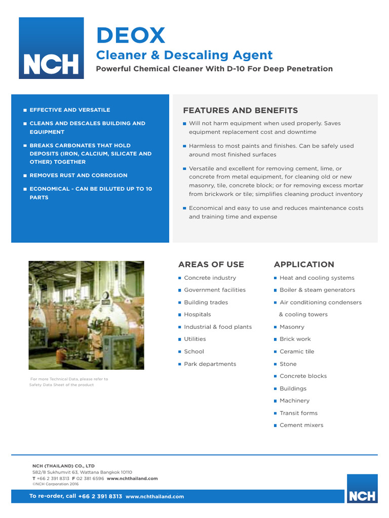 DEOX Cleaner: Versatile Descaling Agent | PDF | Concrete | Cement