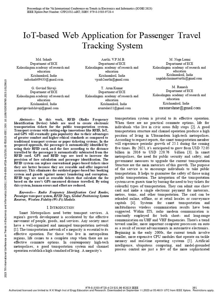 IoT-based Web Application For Passenger Travel Tracking System | PDF | Radio Frequency ...