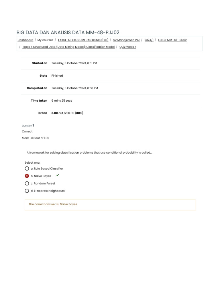Quiz Week 4 - Attempt Review - Big Data Analysis | PDF