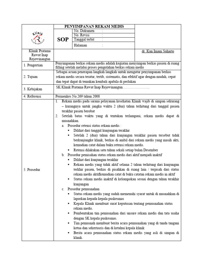 SOP Rekam Medis | PDF