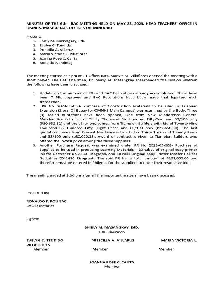 Minutes of The 6th Bac Meeting Held On May 5 | PDF | Science & Mathematics