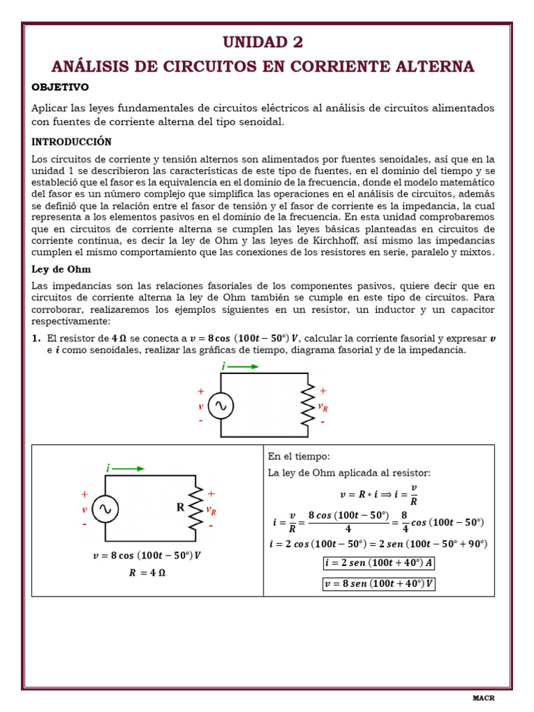 UNIDAD 2 ANÁLISIS DE CIRCUITOS EN CORRIENTE ALTERNA | PDF | Impedancia eléctrica | Análisis de ...