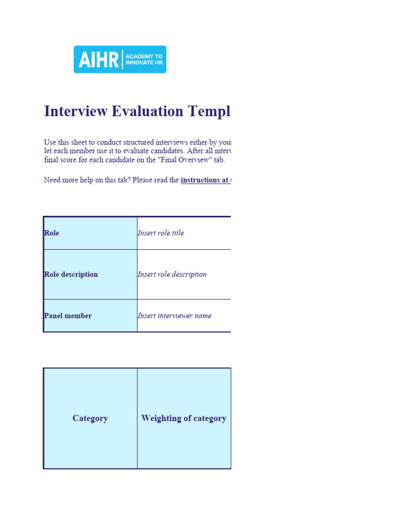 Interview Evaluation Template Excel 3 | PDF | Mentorship | Experience