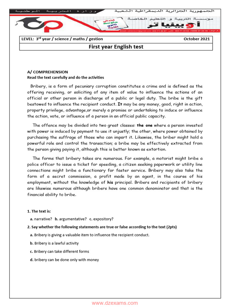 Dzexams 3as Anglais 517053 | PDF