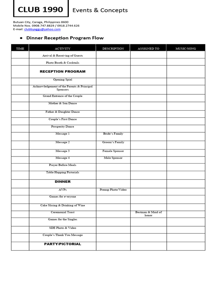Wedding - Dinner Reception Program Flow | PDF