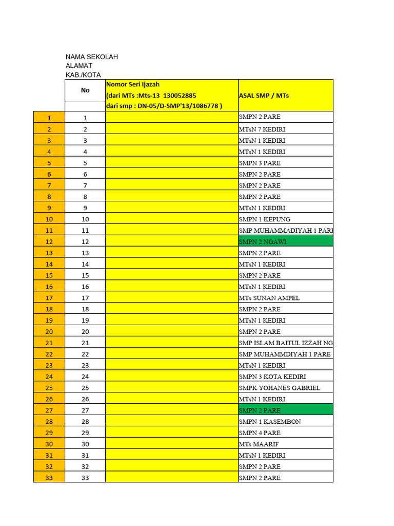 20232024-Data Kelas X-Untuk Dnt-Sas Rapor SMT | PDF