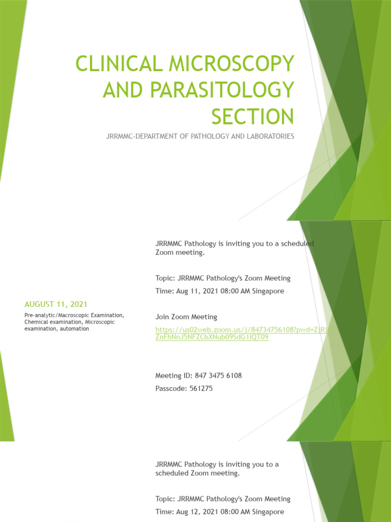 Clinical Microscopy and Parasitology Section Schedule | PDF