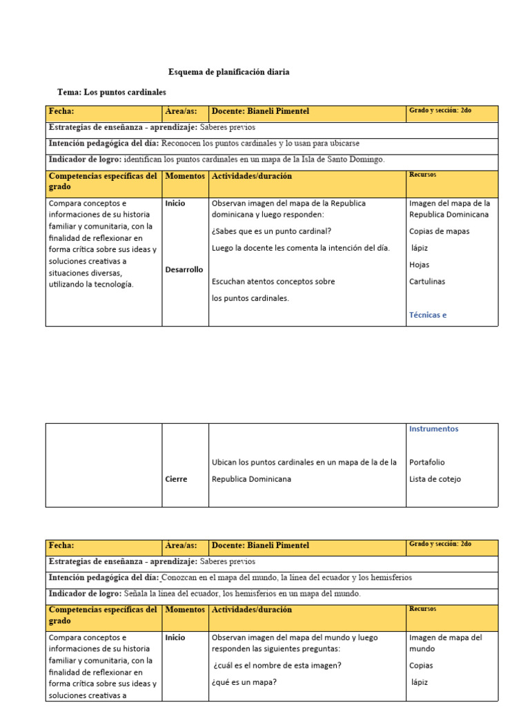 PLAN DIARIO 4to PRIMARIA | PDF | Enseñando | Aprendizaje