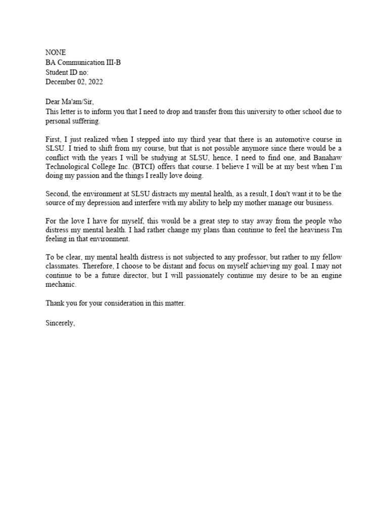 Drop Out Letter | PDF