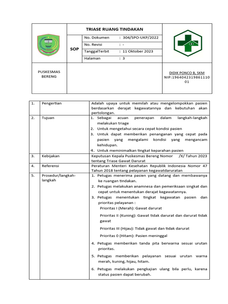 3.3.1.1 Sop Triase | PDF