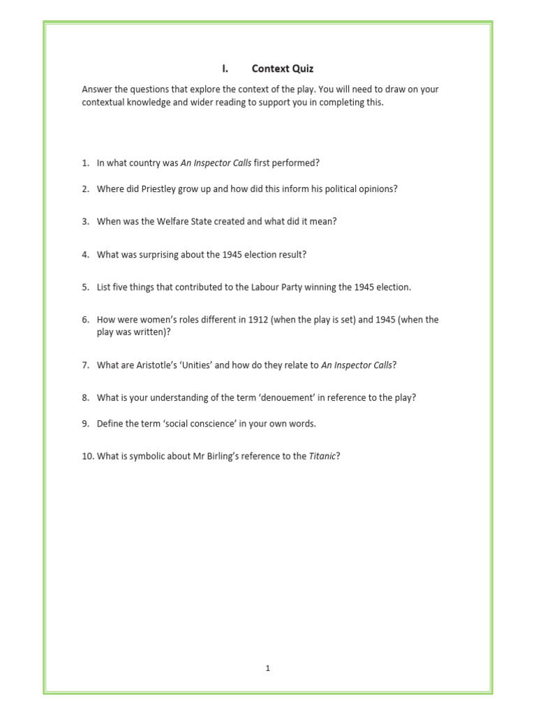 An Inspector Calls (Revision Guide) I | PDF