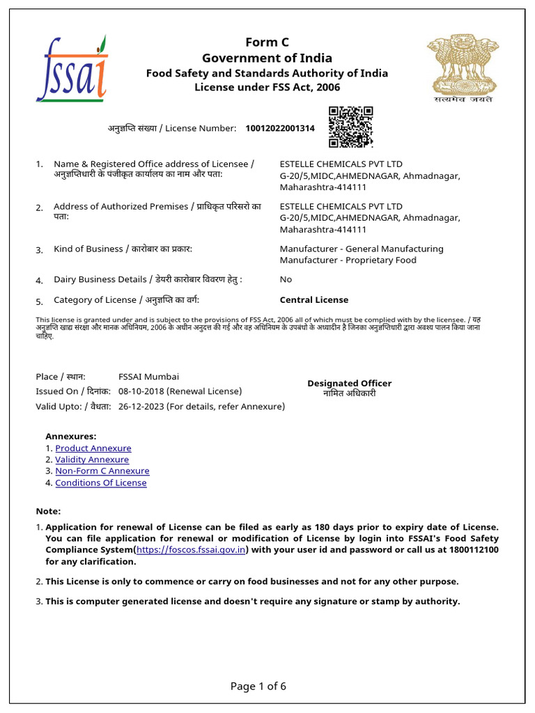 FSSAI LICENSE Complete | PDF | Vegetable Oil | License