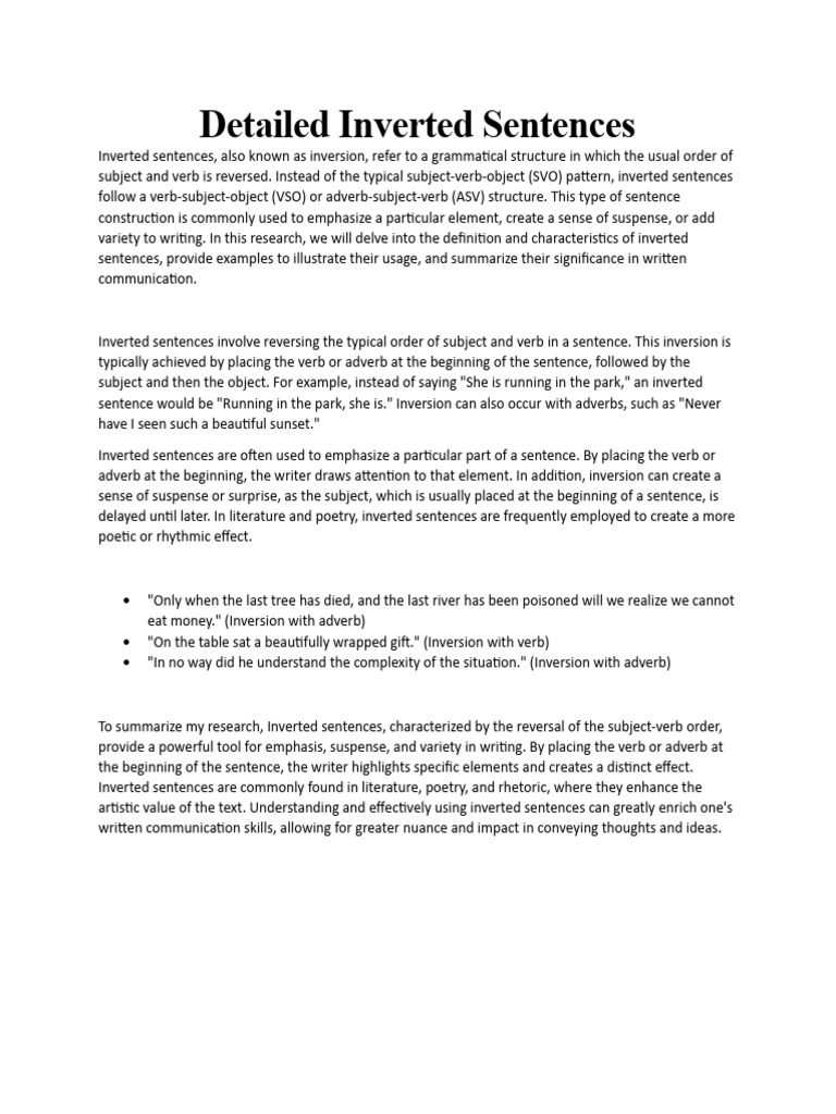 Detailed Inverted Sentences | Download Free PDF | Syntax | Linguistics