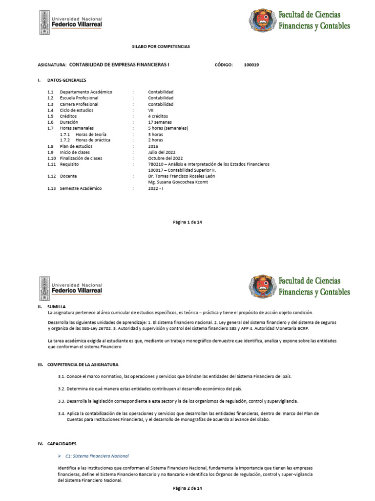 Silabo 2022-I Contab em Financ I TRL | PDF | Sistema financiero | Servicios financieros