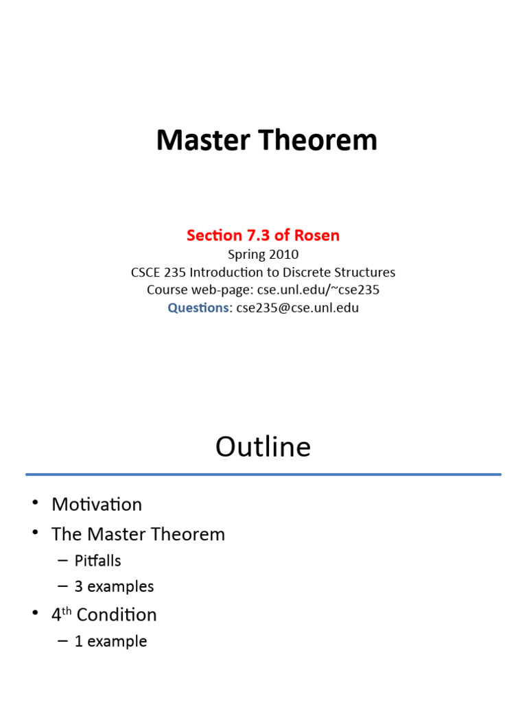 Master Theorem Pdf Recurrence Relation Algorithms And Data Structures