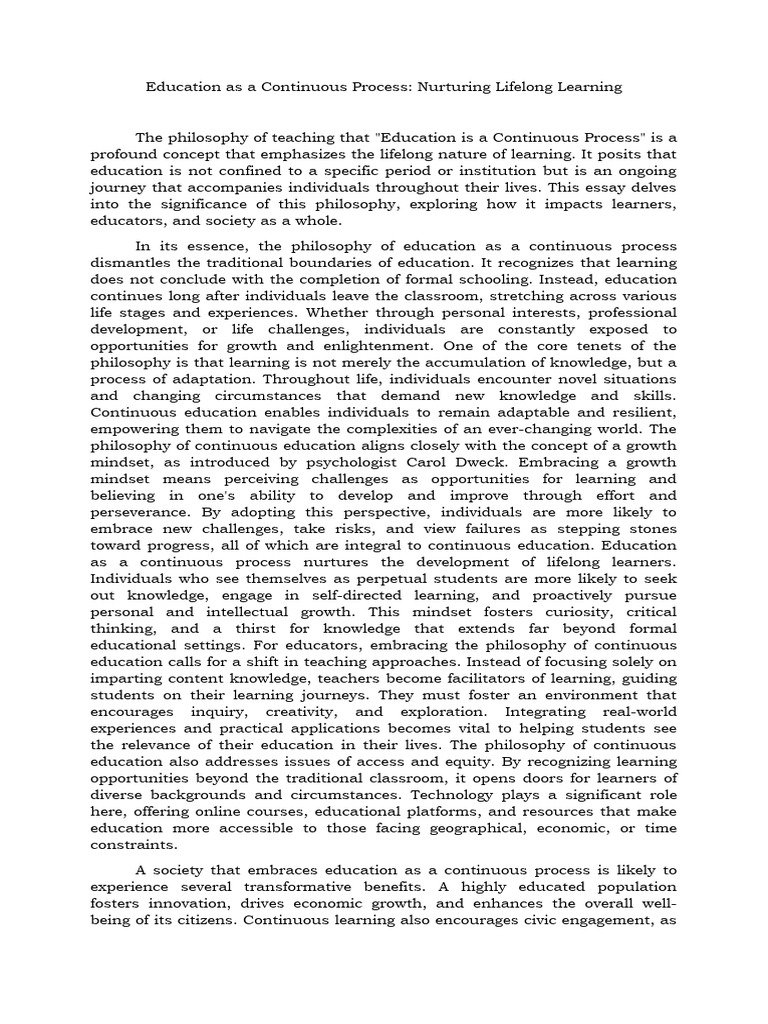 Education As A Continuous Process | PDF | Learning | Mindset