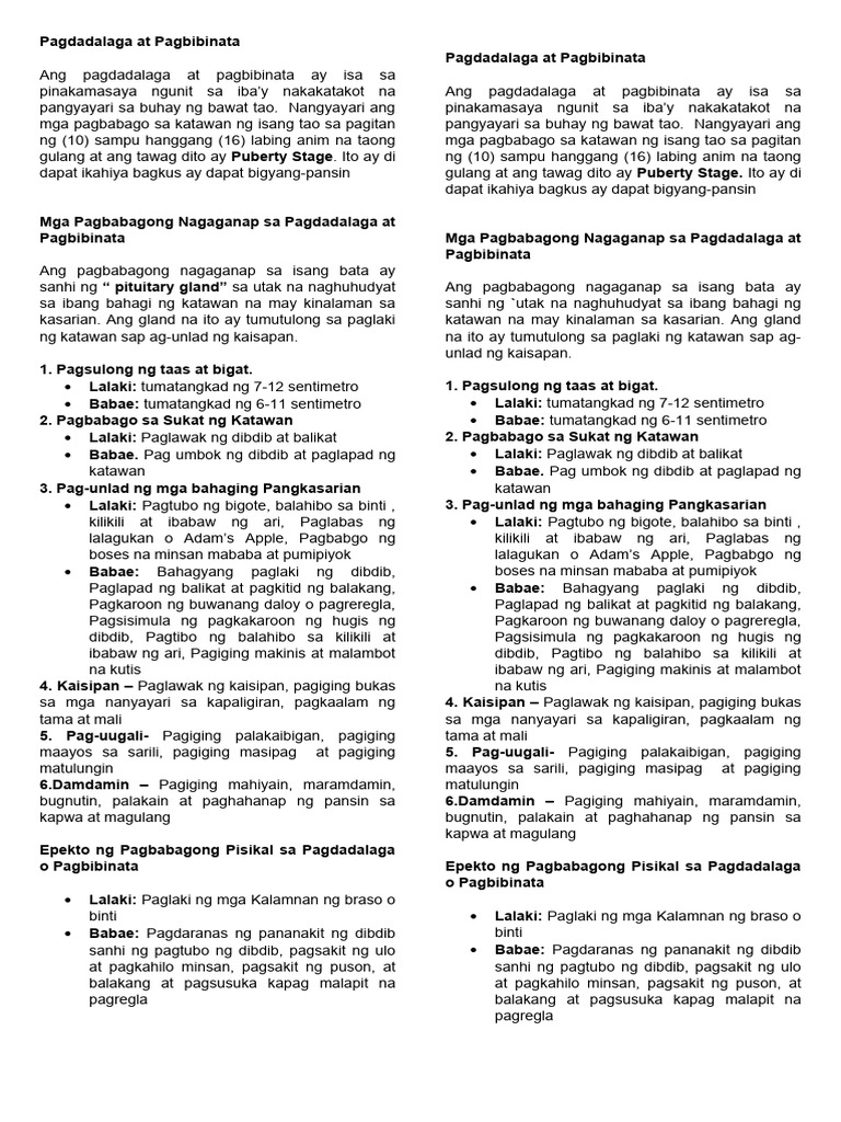 Pagdadalaga at Pagbibinata | PDF