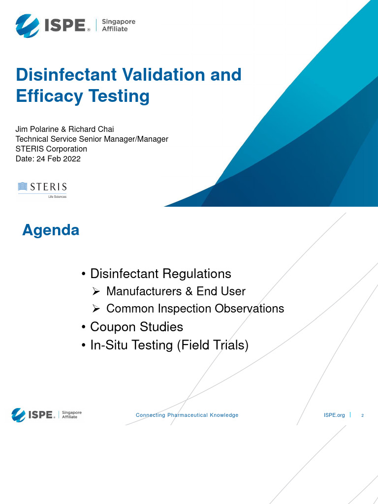 ISPE Singapore-Disinfectant Validation and Efficacy Testing | PDF ...